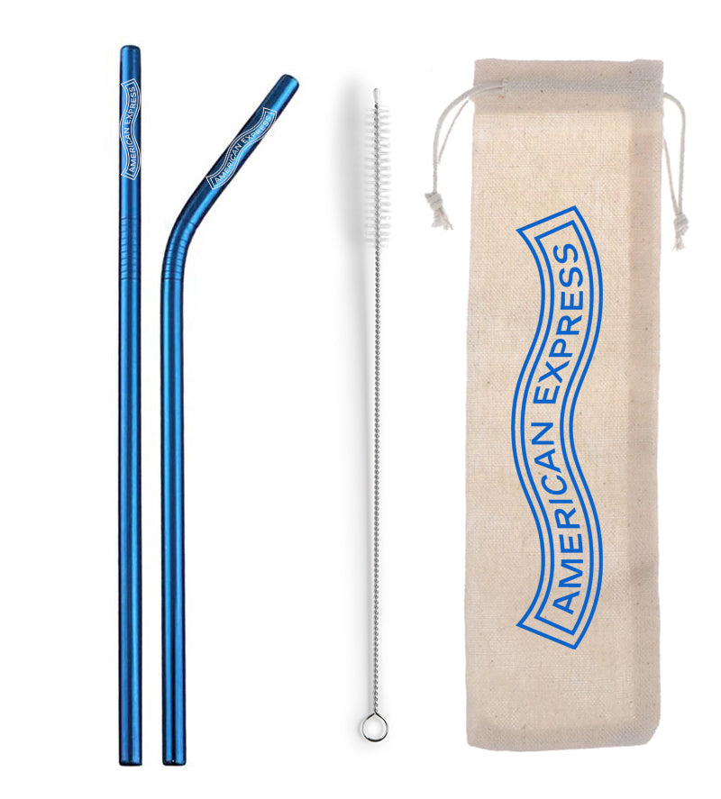 Custom Branded Metal Straw Set With Printed Bag, Laser Engraved Metal ...