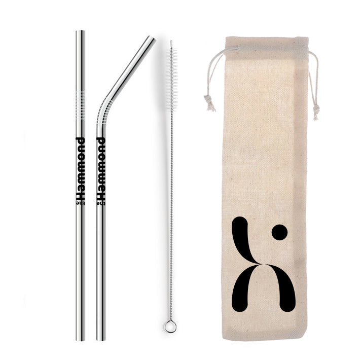 Silver Metal Straw Set for Vocal Coaching | Printed Cotton Pouch ...